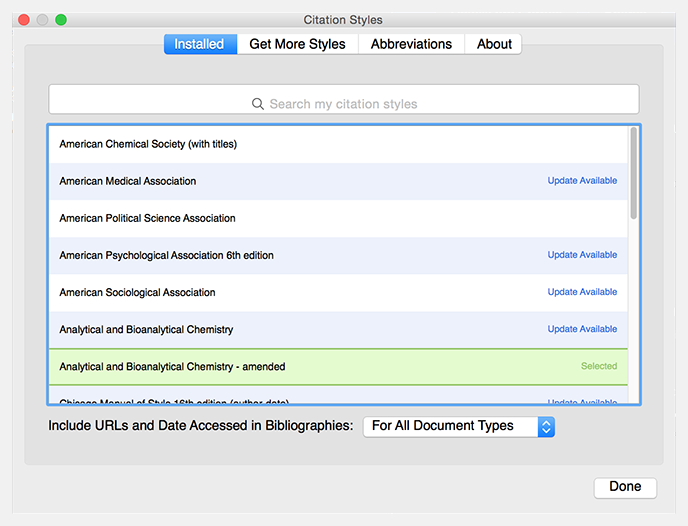 Citation Style Picker